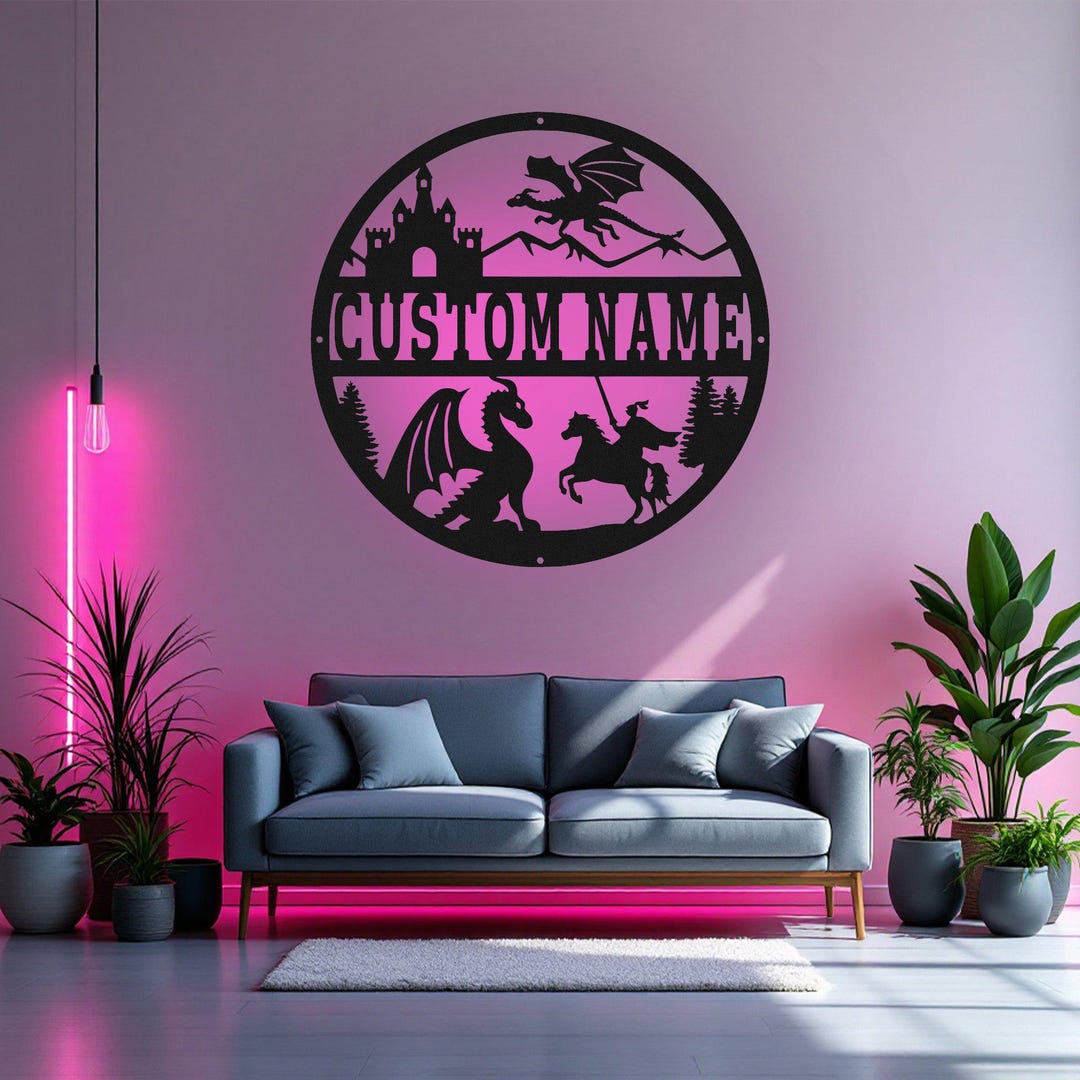 Custom Dragon Metal Wall Art With LED Light, Personalized Dragon Name ...