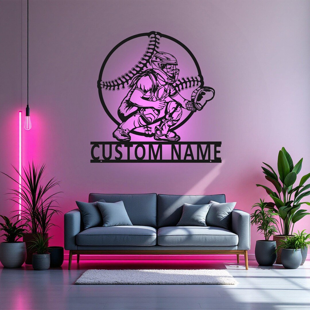 Custom Softball Player Metal Wall Art With LED Light, Personalized ...