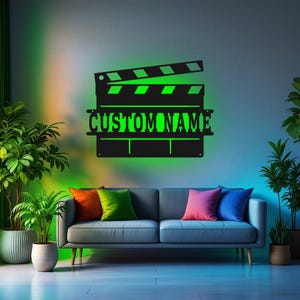 Custom Clapperboard Metal Wall Art With LED Light, Personalized Movie ...