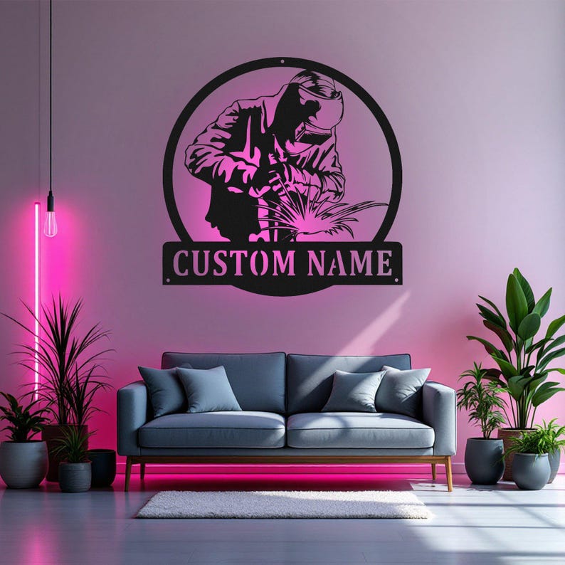 Custom Welder Metal Sign With LED Light, Personalized Welder Name Sign ...