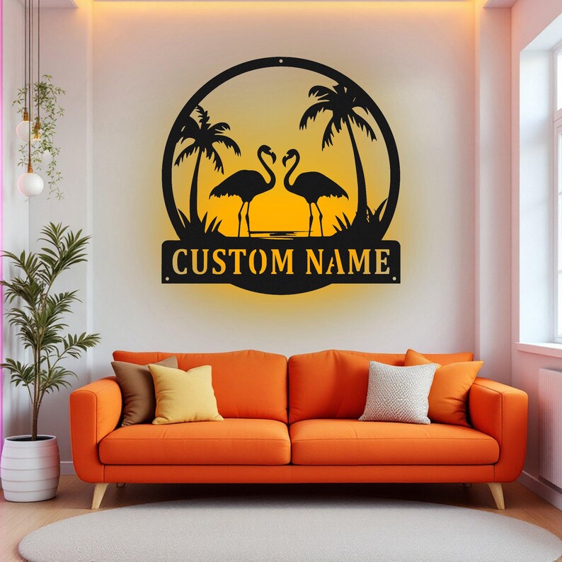 Custom Flamingo Metal Sign With LED Light, Personalized Flamingo Name ...