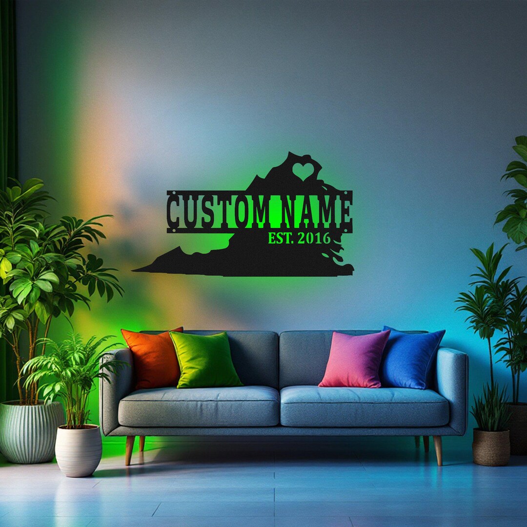 Custom Virginia Map Metal Wall Art With Led Light, Personalized ...