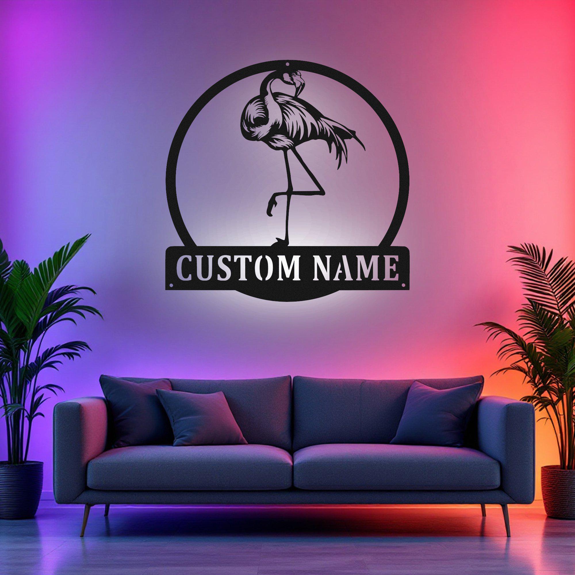 Custom Flamingo Metal Wall Art With LED Light, Personalized Flamingo ...