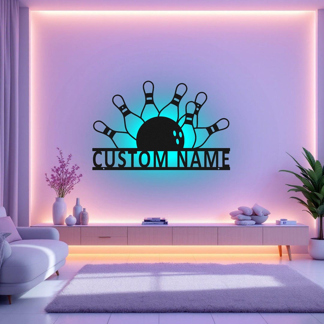 Custom Bowling Pin Metal Wall Art With LED Light, Personalized Bowling ...