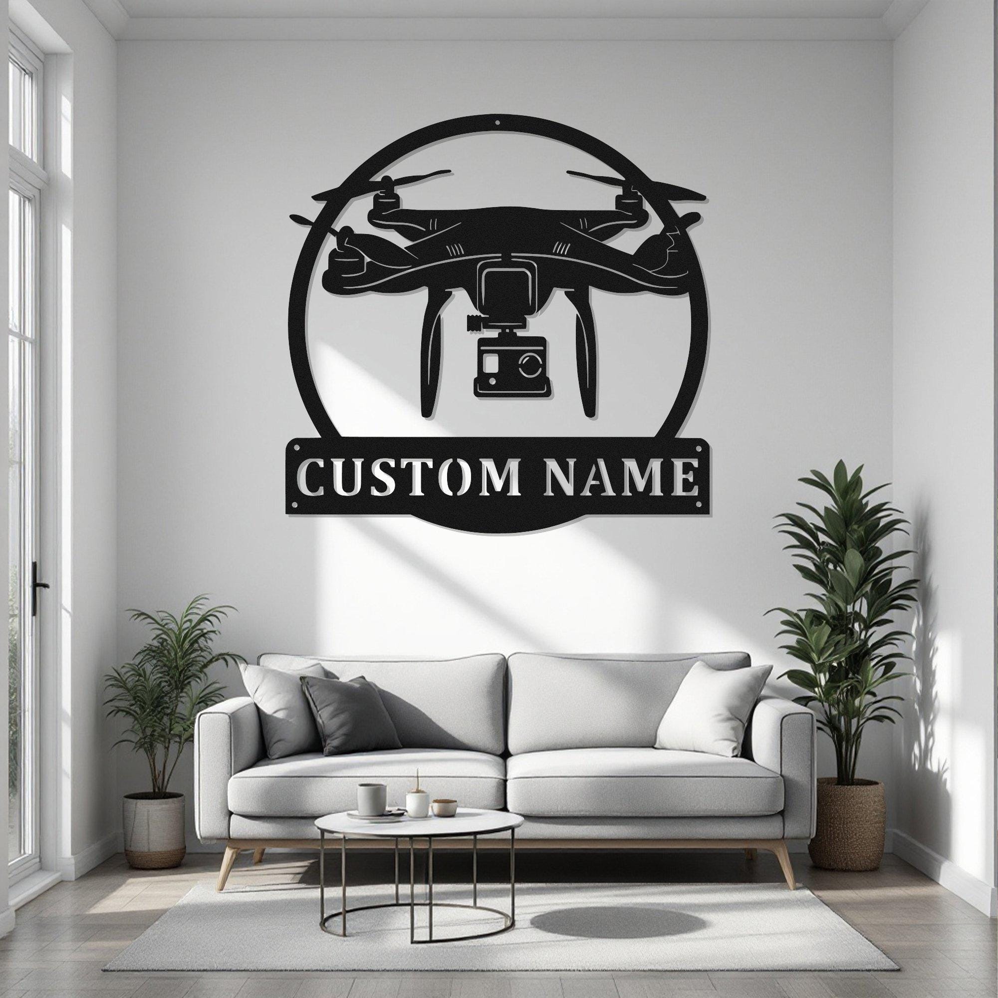 Custom Drone Metal Wall Art With LED Light, Personalized Drone Name ...