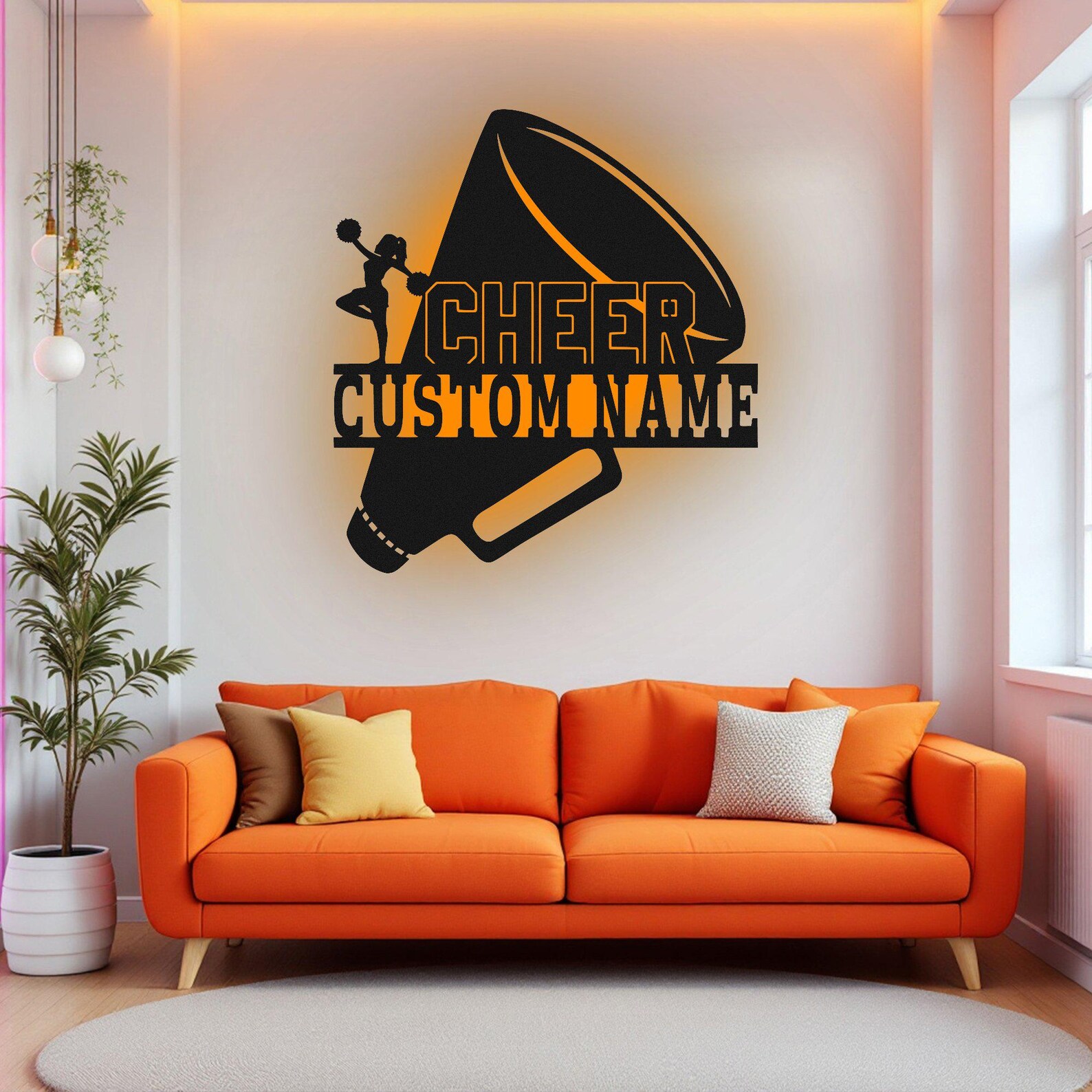 Custom Megaphone Cheerleader Metal Wall Art With LED Light ...