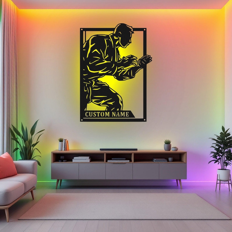 Custom Male Jiu Jitsu Signage Metal Wall Art With LED Light ...