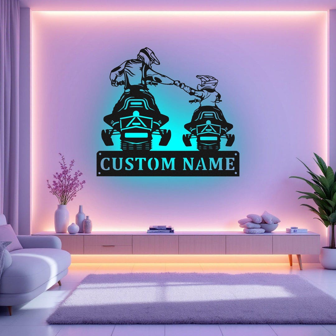 Custom Father and Son Snowmobile Metal Wall Art With LED Light ...