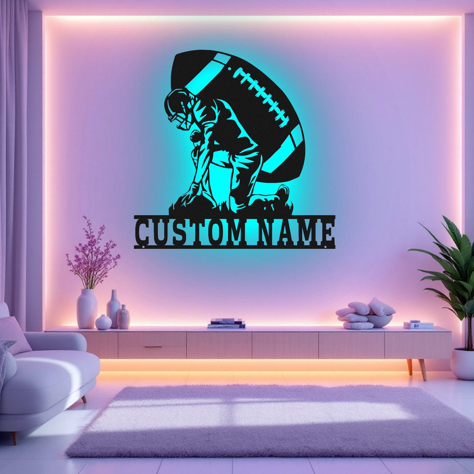 Custom Football Player Metal Wall Art With Led Light, Personalized ...