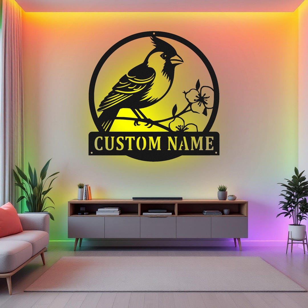 Custom Cardinal Bird Metal Sign With LED Light, Personalized Cardinal ...