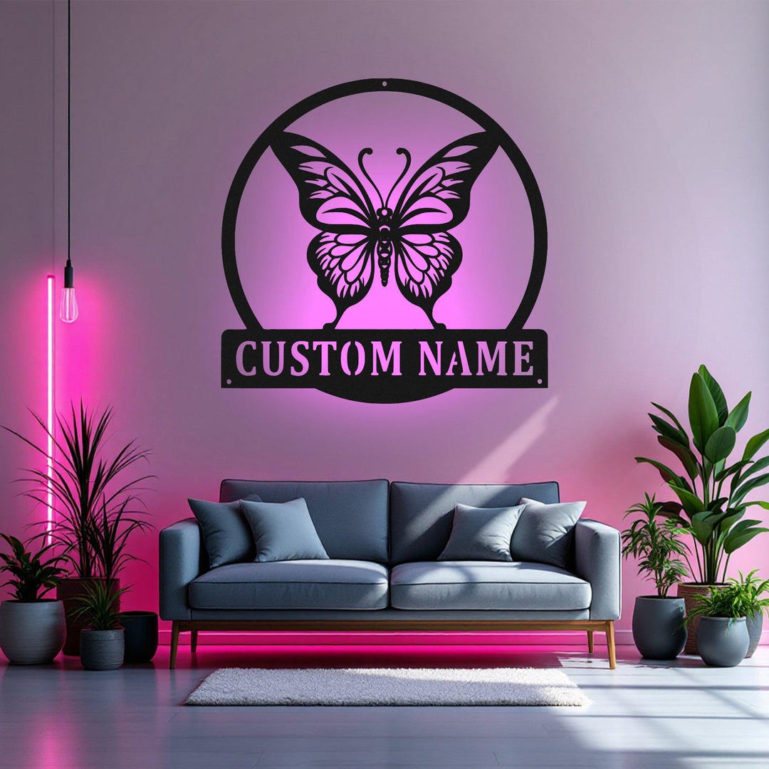Custom Butterfly Floral Metal Sign With LED Light, Personalized ...