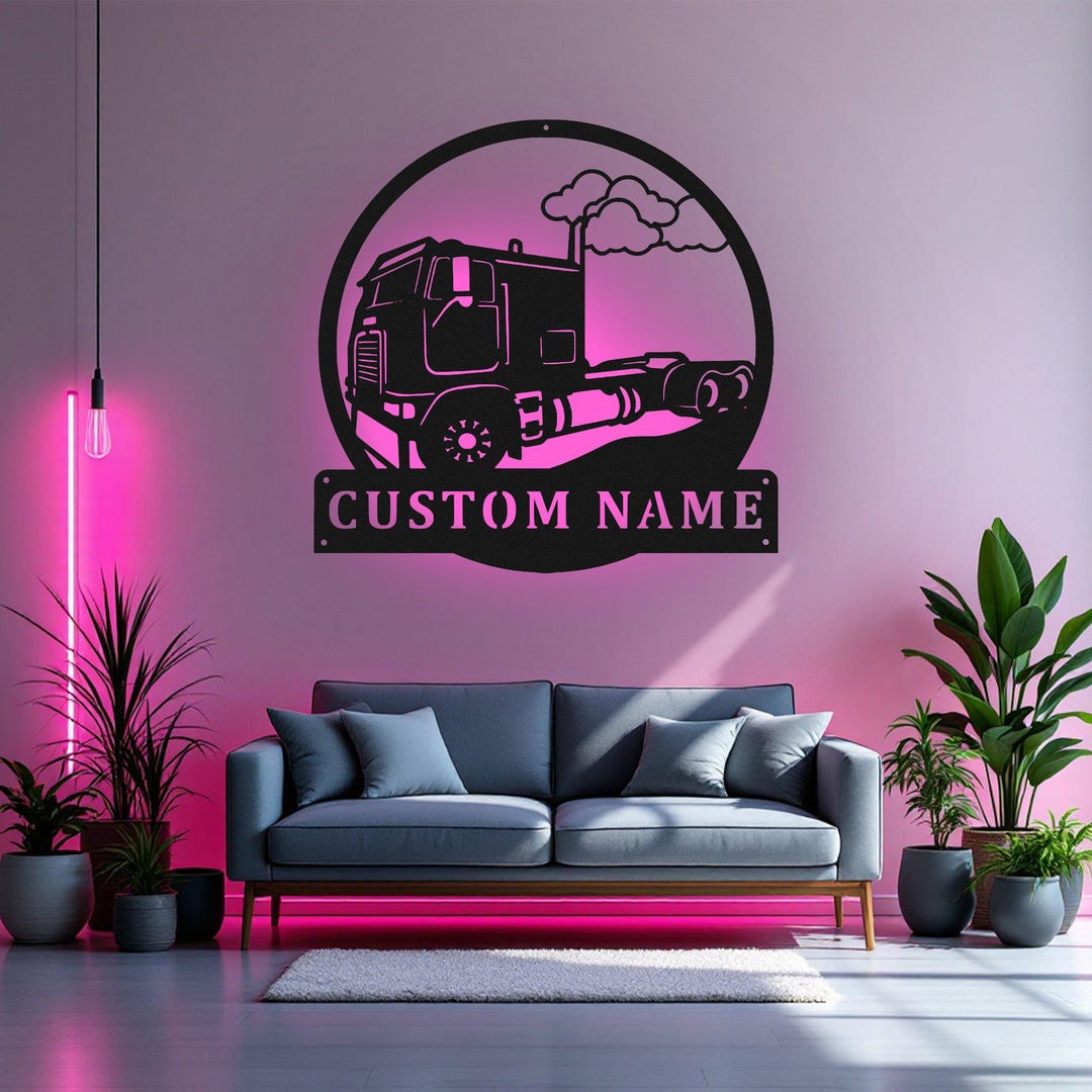 Custom Cab Over Truck Metal Wall Art With LED Light, Personalized Truck ...