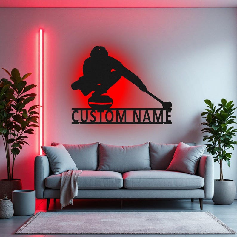 Custom Curling Metal Wall Art With LED Light, Personalized Curling ...