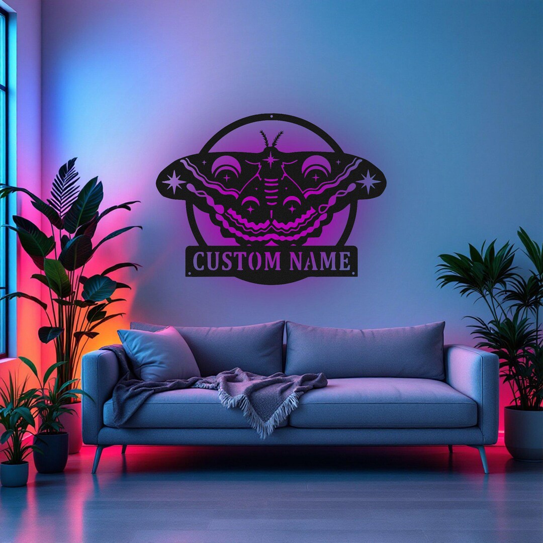 Custom Black Moth Metal Sign With LED Light, Personalized Black Moth ...