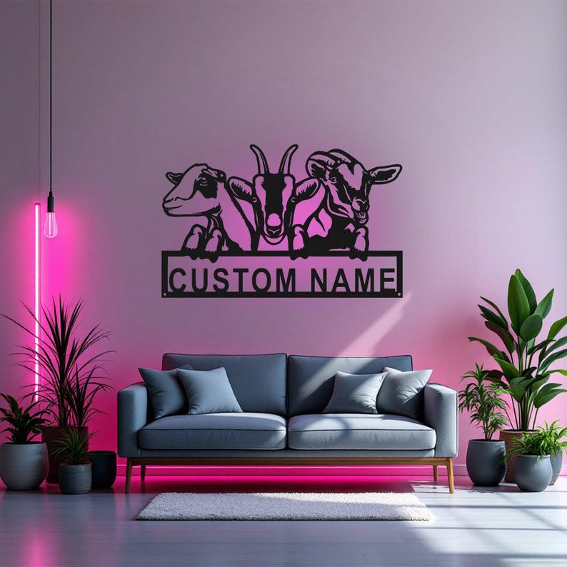 Custom Goat Metal Wall Art With LED Light, Personalized Goat Farm Name ...