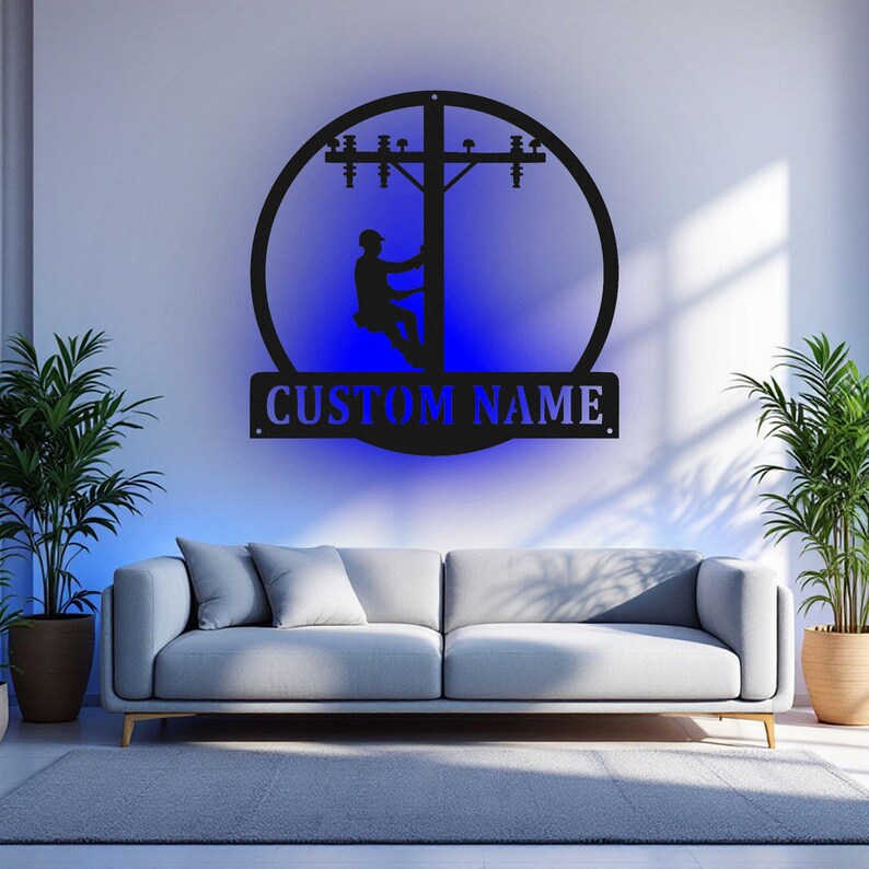Custom Lineman Metal Wall Art With LED Light, Personalized Lineman Name ...