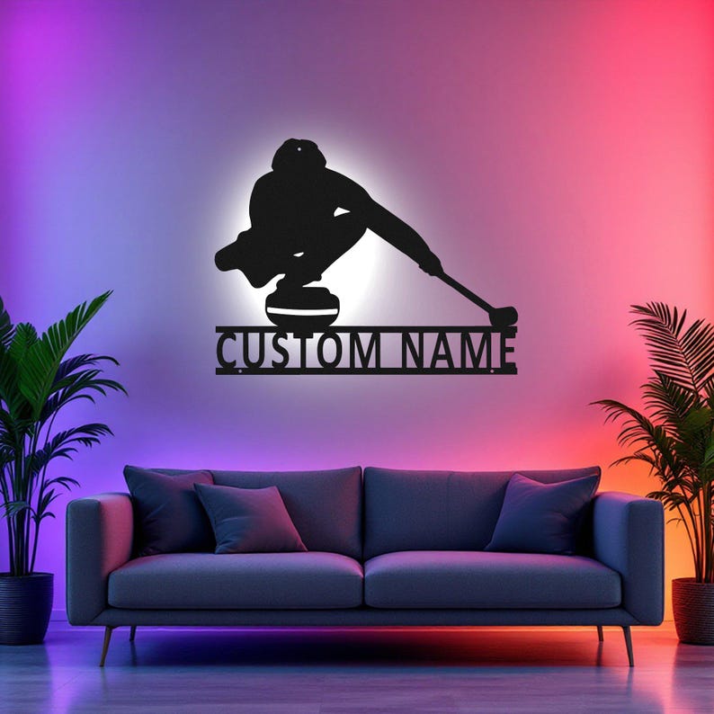 Custom Curling Metal Wall Art With LED Light, Personalized Curling ...