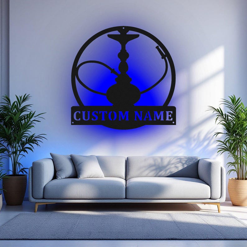 Custom Shisha Hookah Metal Wall Art LED Light, Personalized Smoke Shop ...