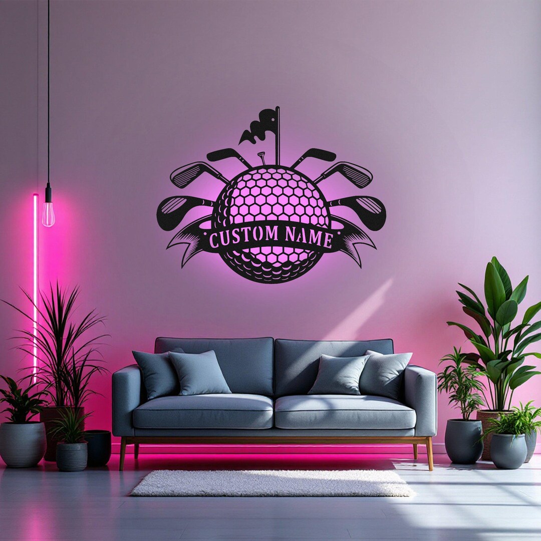 Custom Golf Metal Wall Art With LED Light, Personalized Golf Player ...
