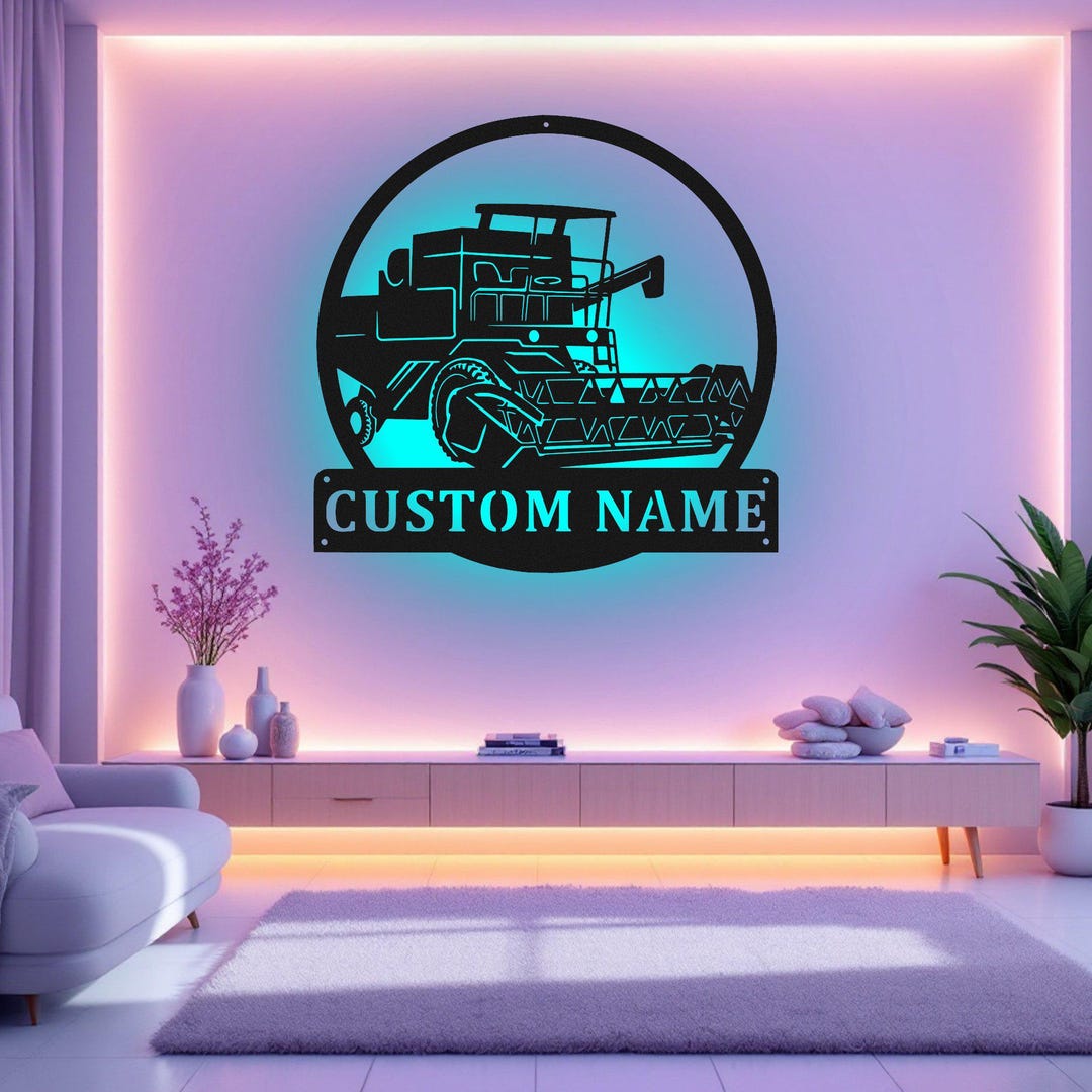 Custom Combine Harvester Metal Wall Art With LED Light, Personalized ...