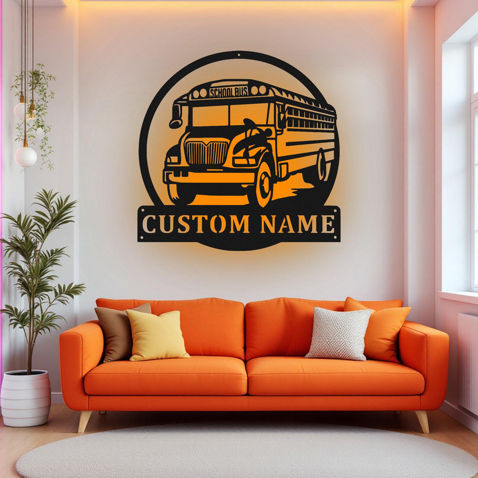 Custom School Bus Metal Wall Art With LED Light, Personalized Bus ...