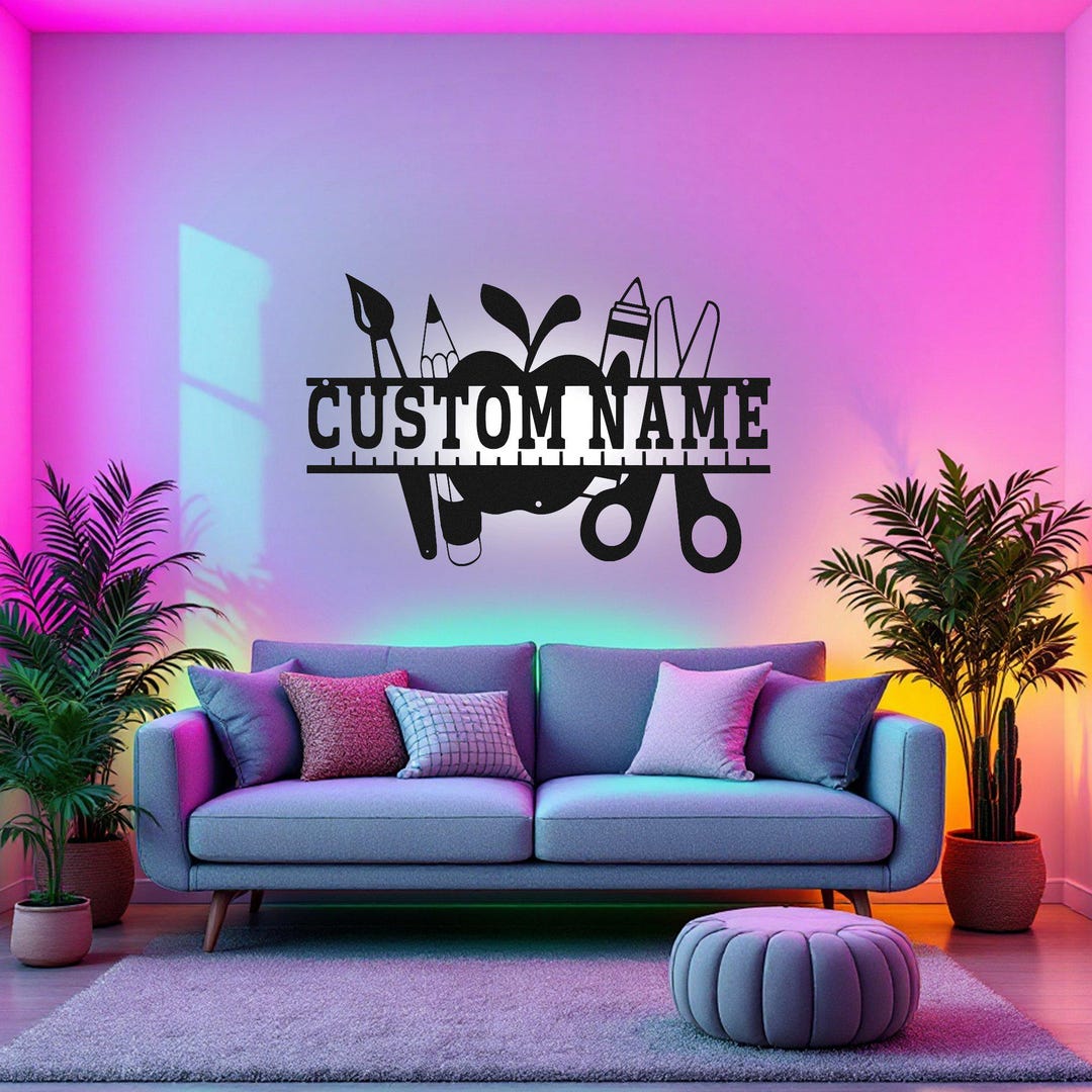 Custom Teacher Name Frame Metal Wall Art With LED Light, Personalized ...