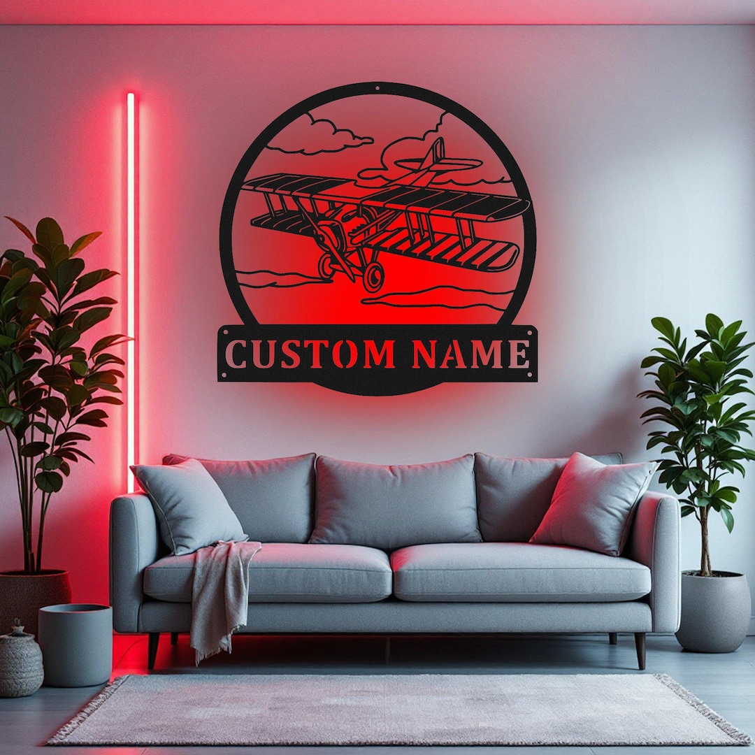 Custom Biplane Metal Wall Art With LED Light, Personalized Biplane ...