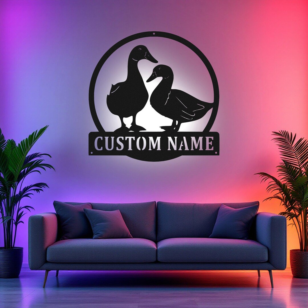 Custom Duck Metal Sign With LED Light, Personalized Duck Name Sign ...