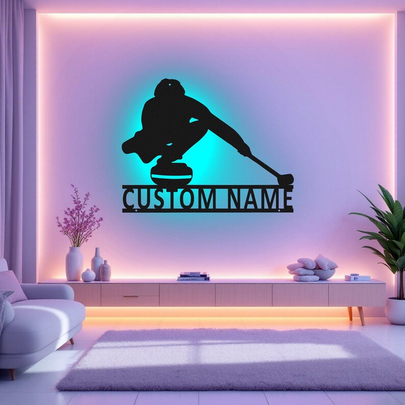 Custom Curling Metal Wall Art With LED Light, Personalized Curling ...