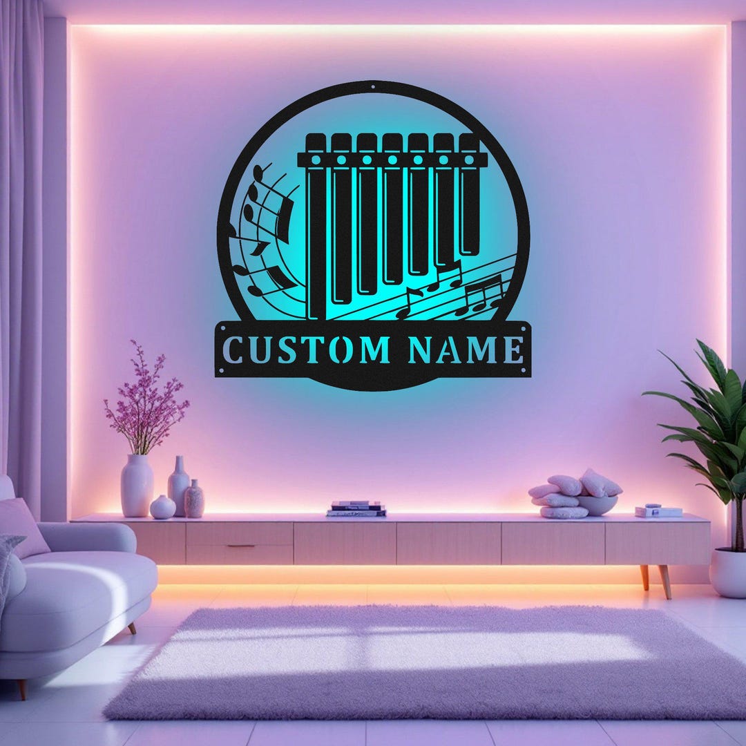 Custom Pan Flute Musical Instrument Metal Wall Art With LED Light ...
