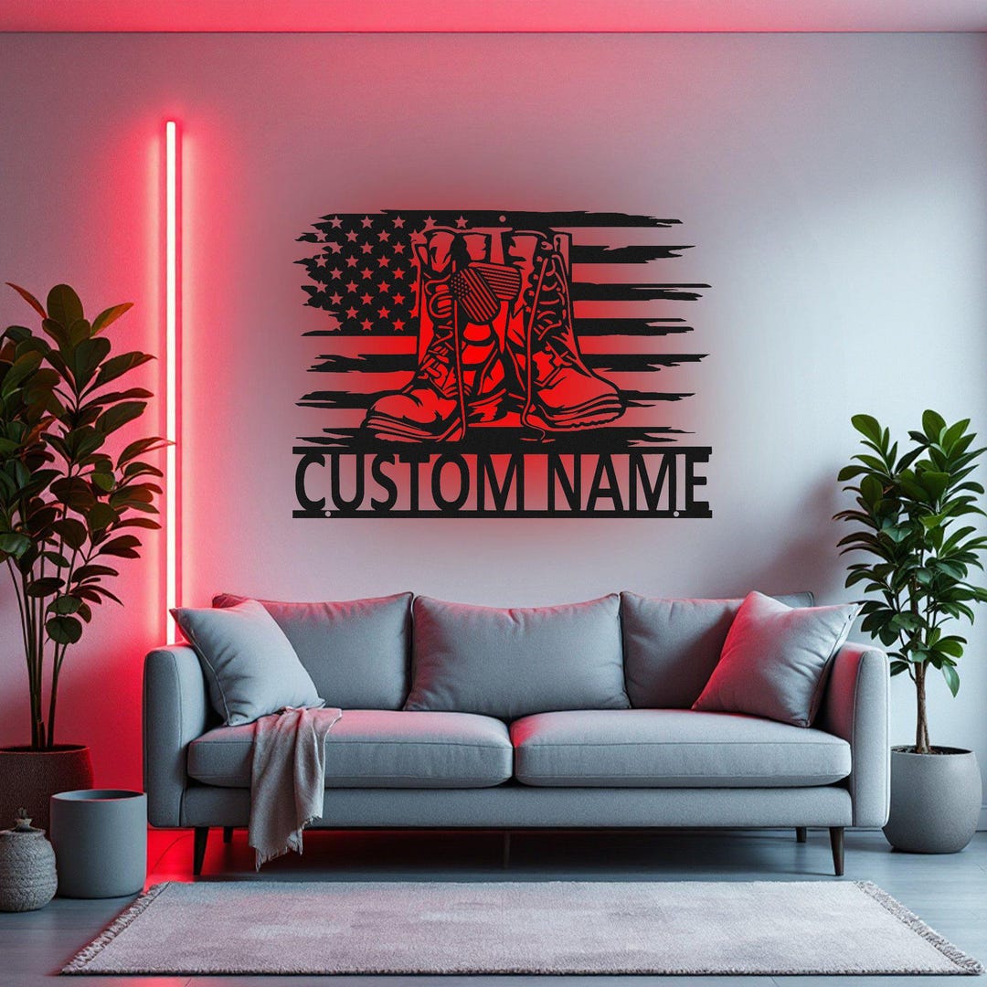 Custom US Combat Boots Metal Wall Art With LED Light, Personalized ...