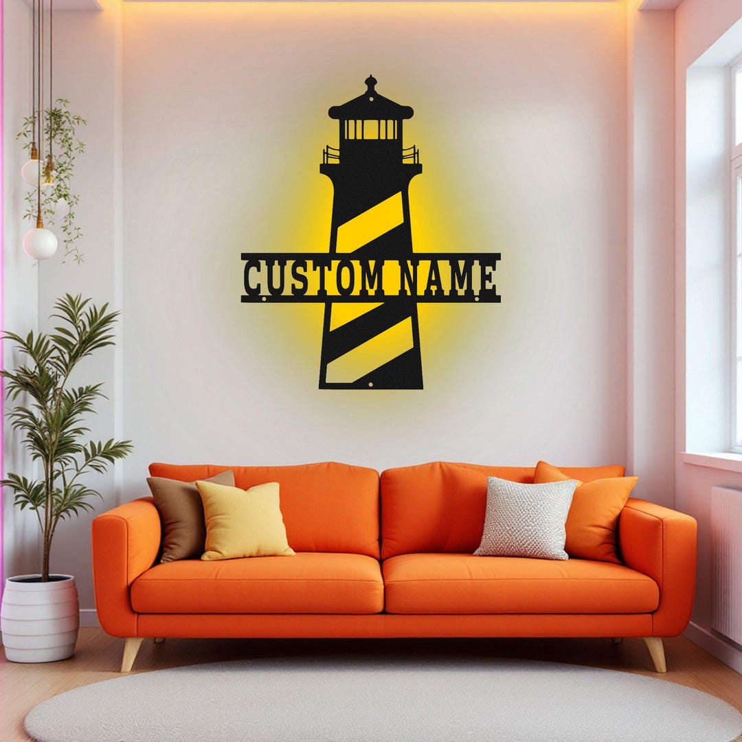 Custom Lighthouse Metal Wall Art With LED Light, Personalized ...