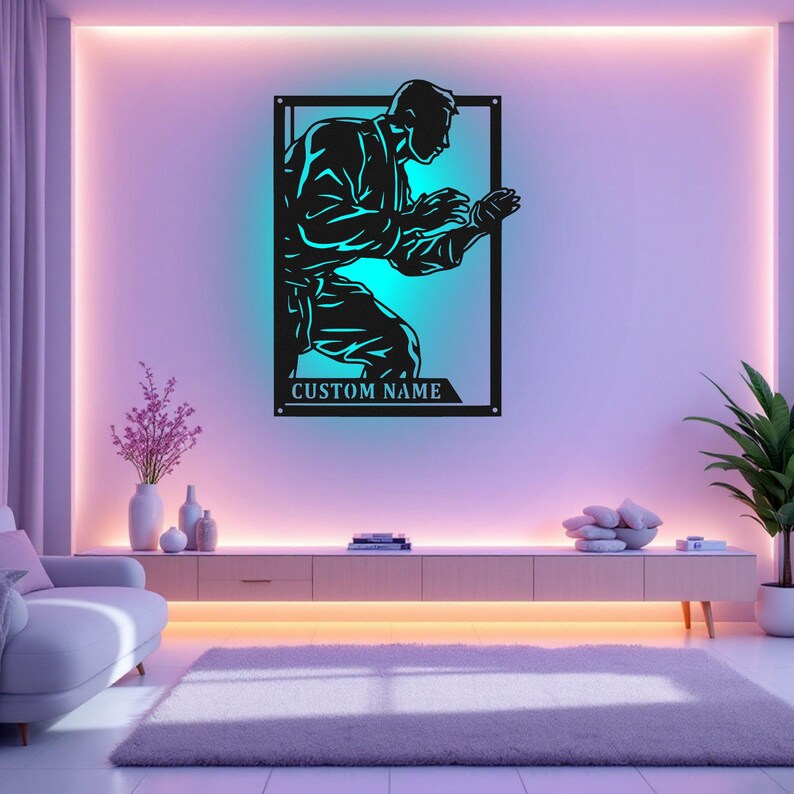 Custom Male Jiu Jitsu Signage Metal Wall Art With LED Light ...
