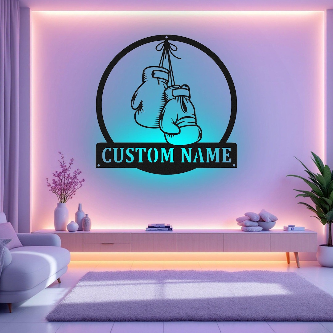 Custom Boxing Gloves Metal Wall Art With LED Light, Personalized Boxing ...