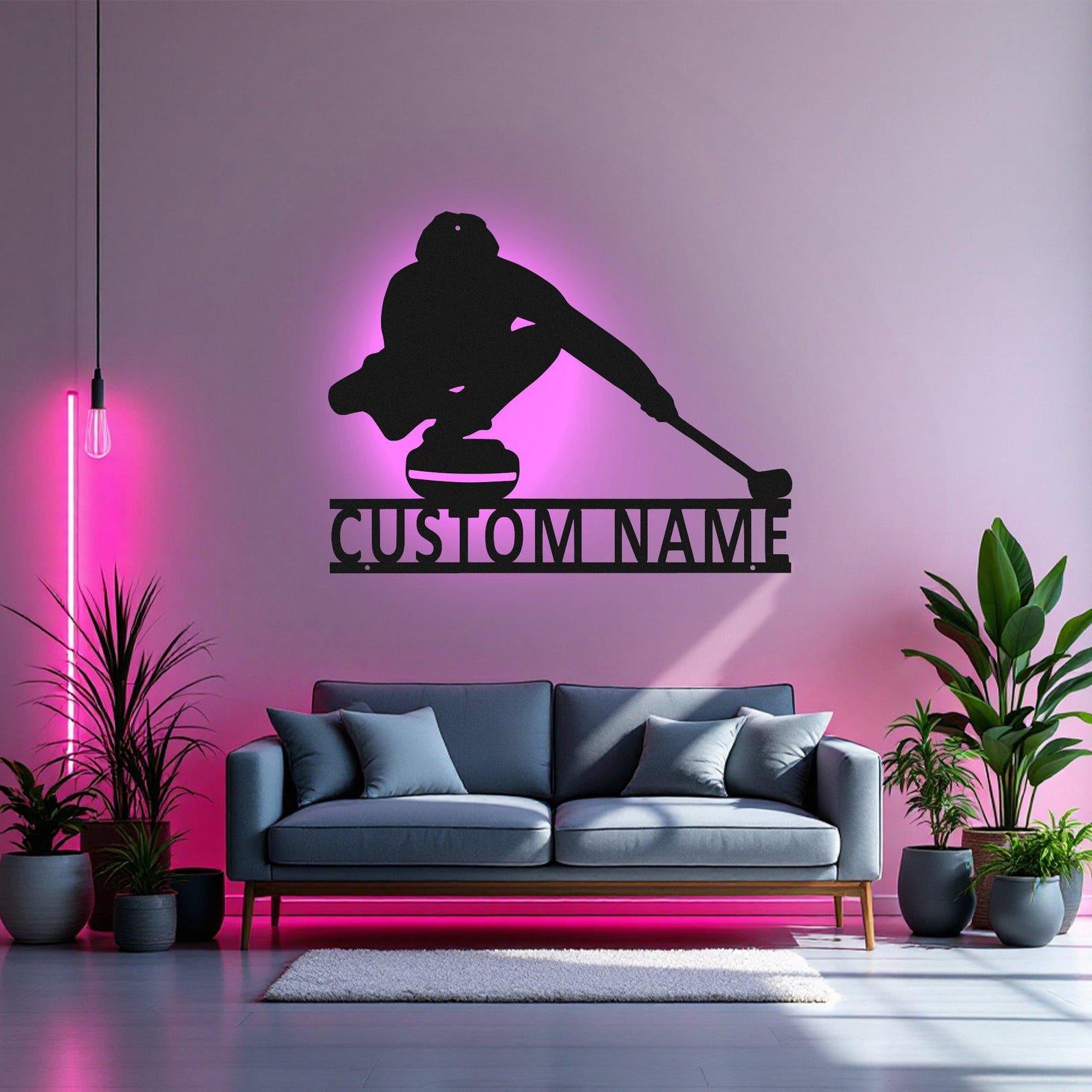 Custom Curling Metal Wall Art With LED Light, Personalized Curling ...