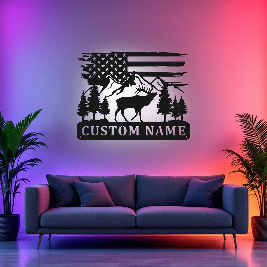 Custom US Moose Metal Wall Art With LED Light, Personalized Moose ...