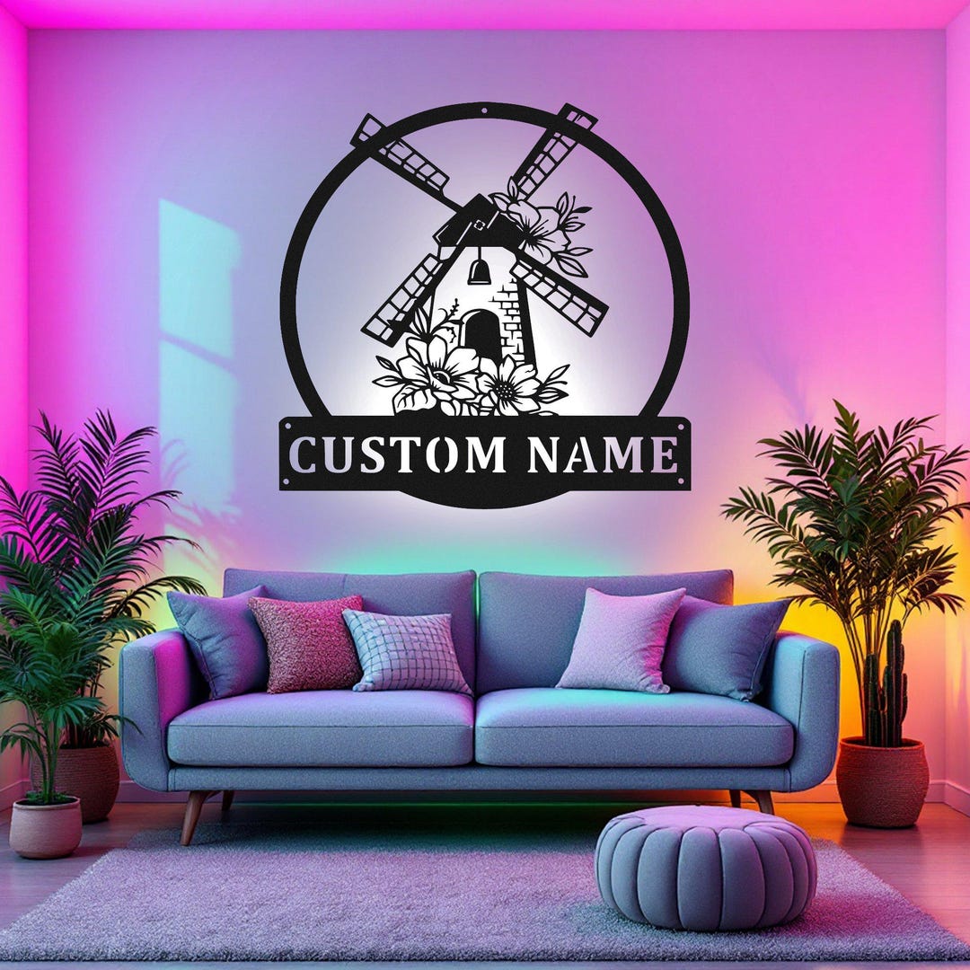 Custom Windmill Metal Wall Art With LED Light, Personalized Windmill ...