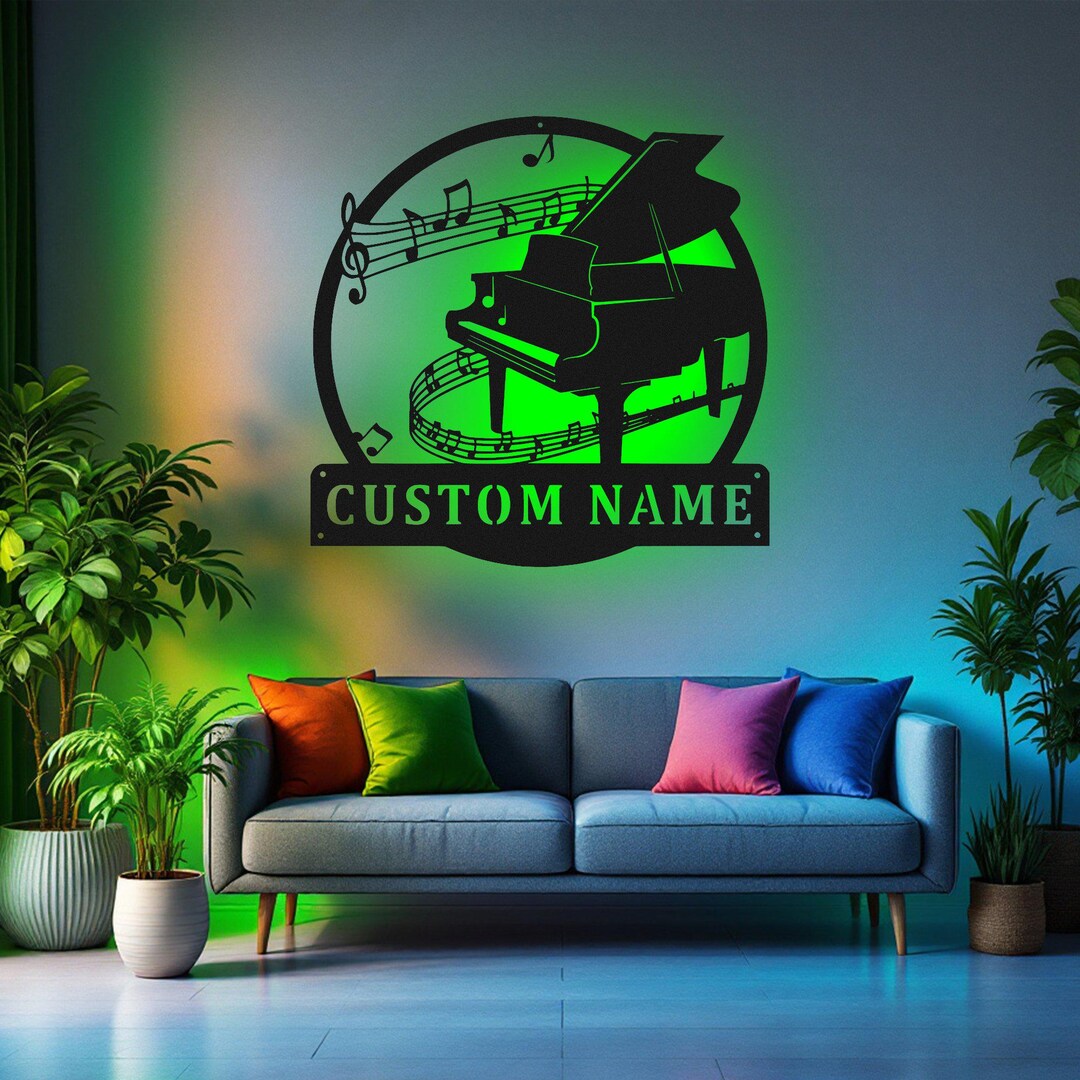 Custom Piano Musical Instrument Metal Wall Art With LED Light ...