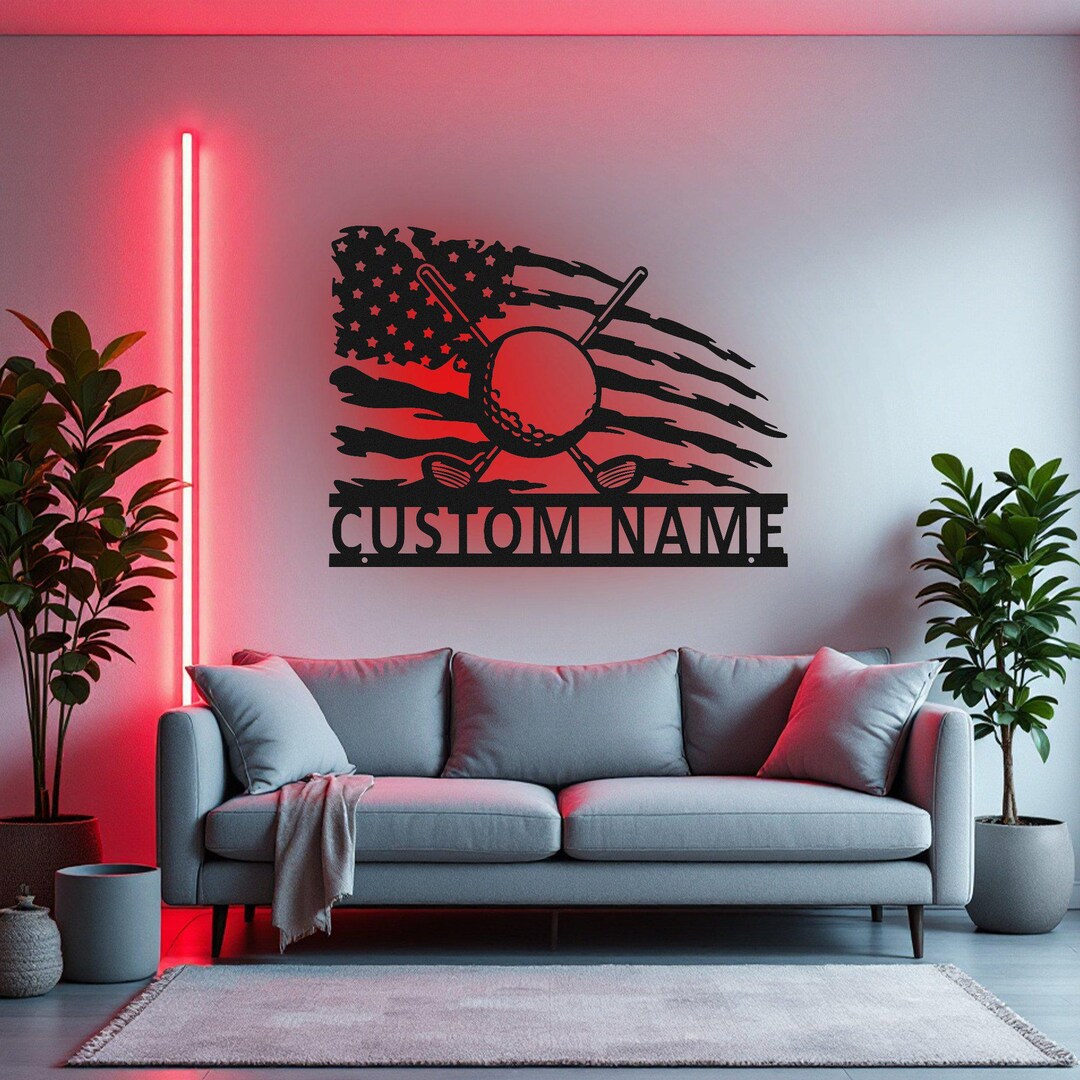 Custom US Golf Metal Wall Art With LED Light, Personalized Golf Player ...