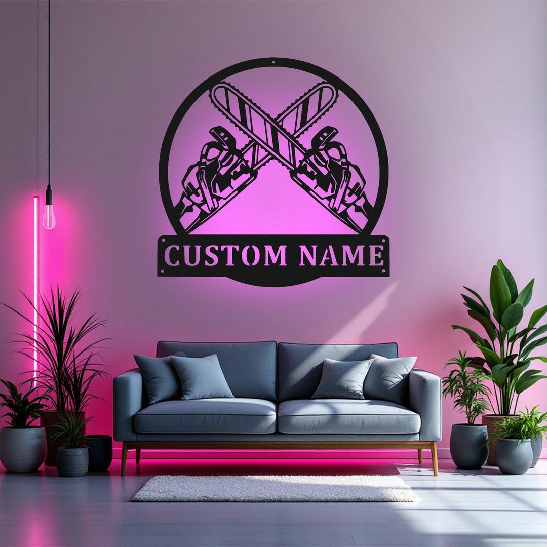 Custom Logging Chainsaw Metal Wall Art With LED Light, Personalized ...