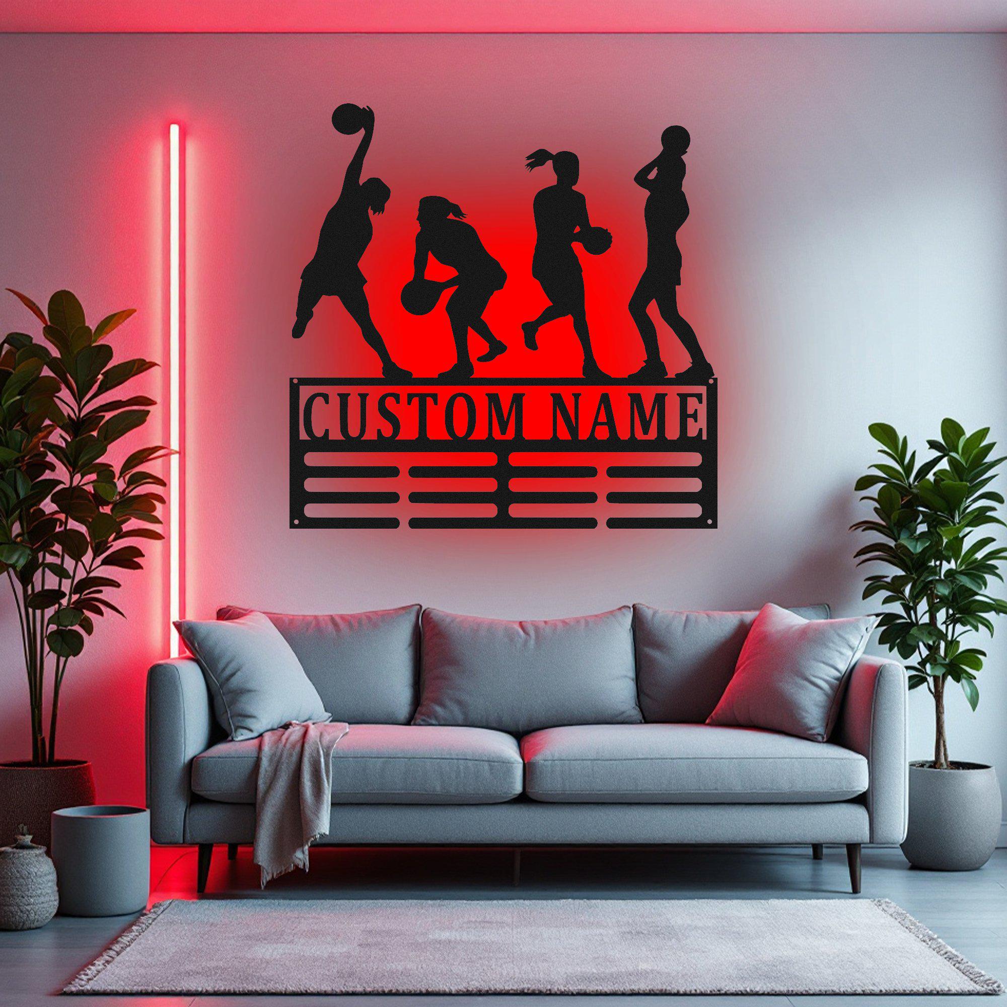 Custom Netball Medal Holder LED Light, Personalized Netball Player Name ...