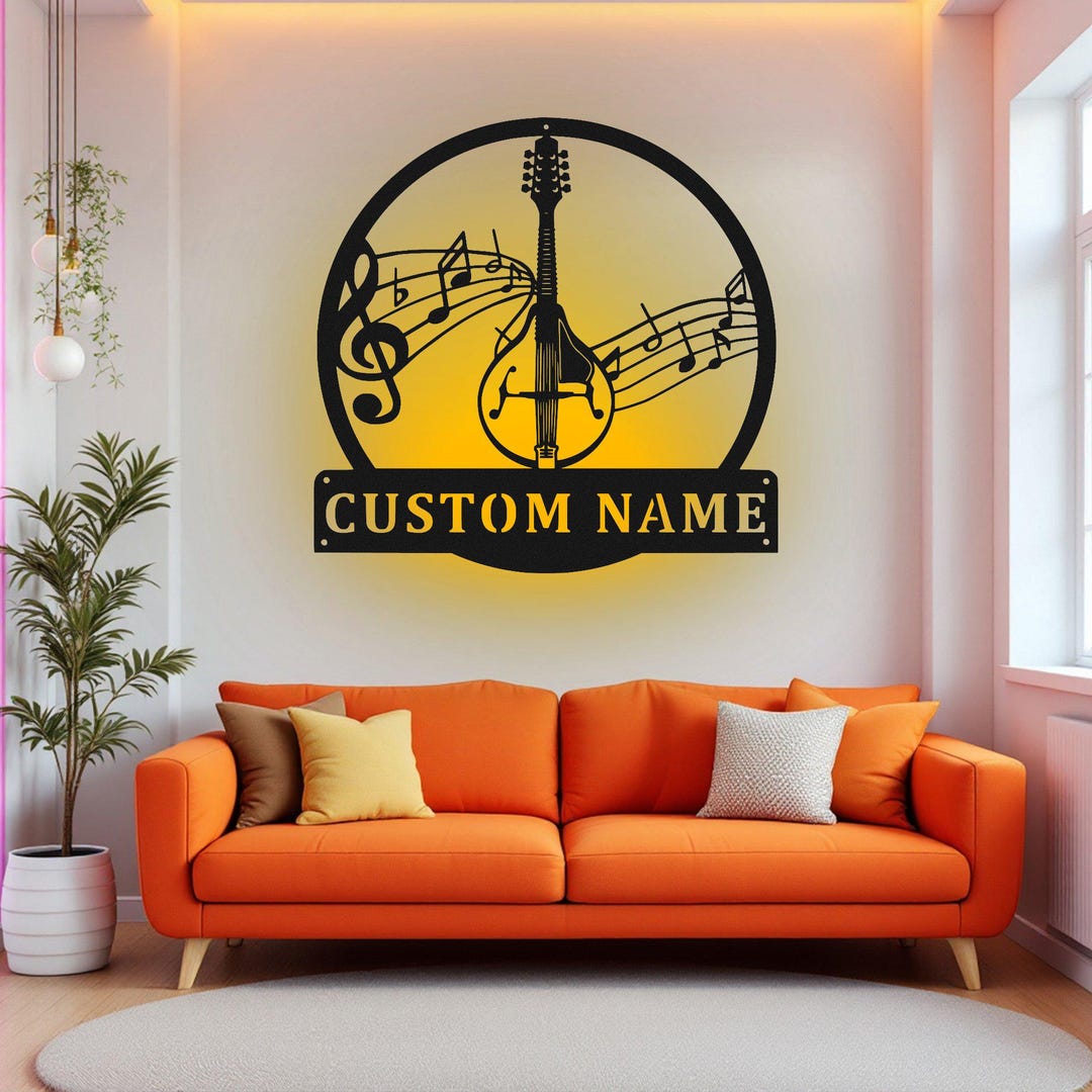Custom Mandolin Metal Wall Art With LED Light, Personalized Mandolin ...