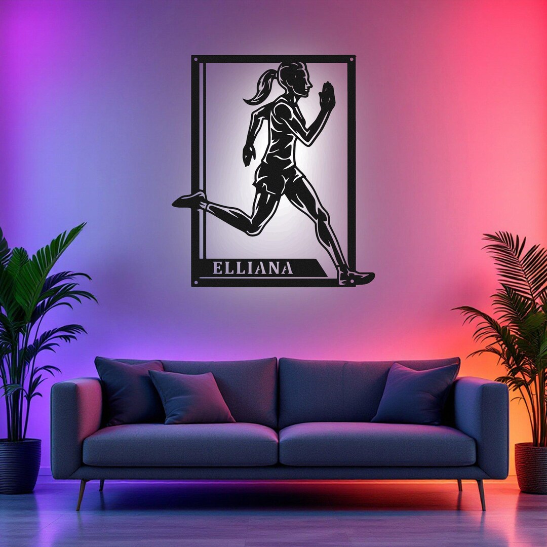 Custom Female Running Signage Metal Wall Art With LED Light ...