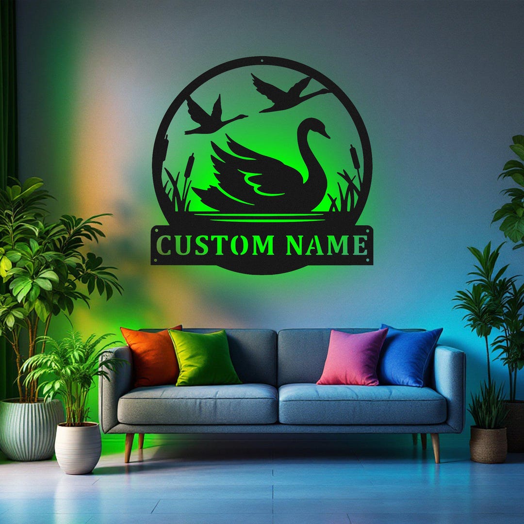 Custom Swan Metal Wall Art With LED Light, Personalized Swan Name Sign ...