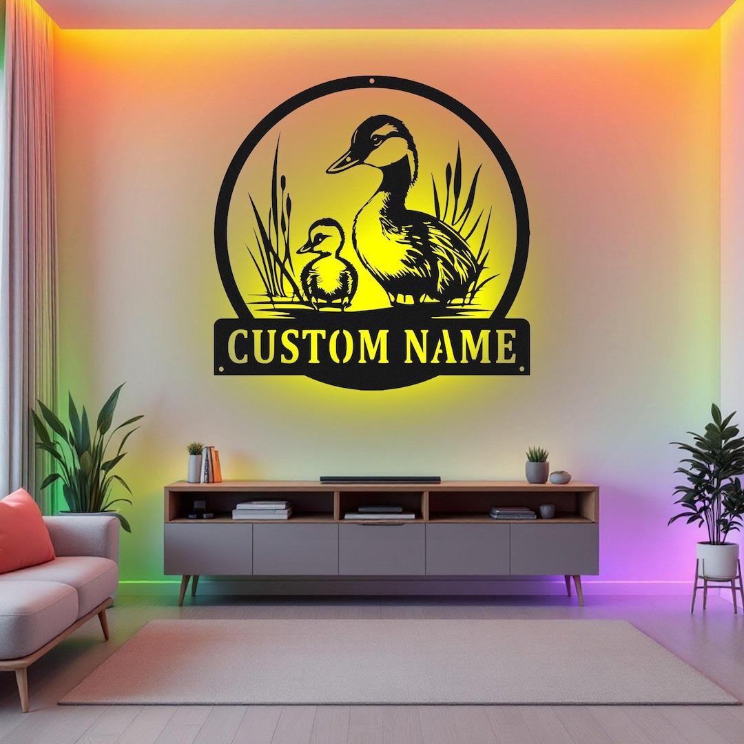 Custom Duck Metal Sign With LED Light, Personalized Duck Name Sign ...