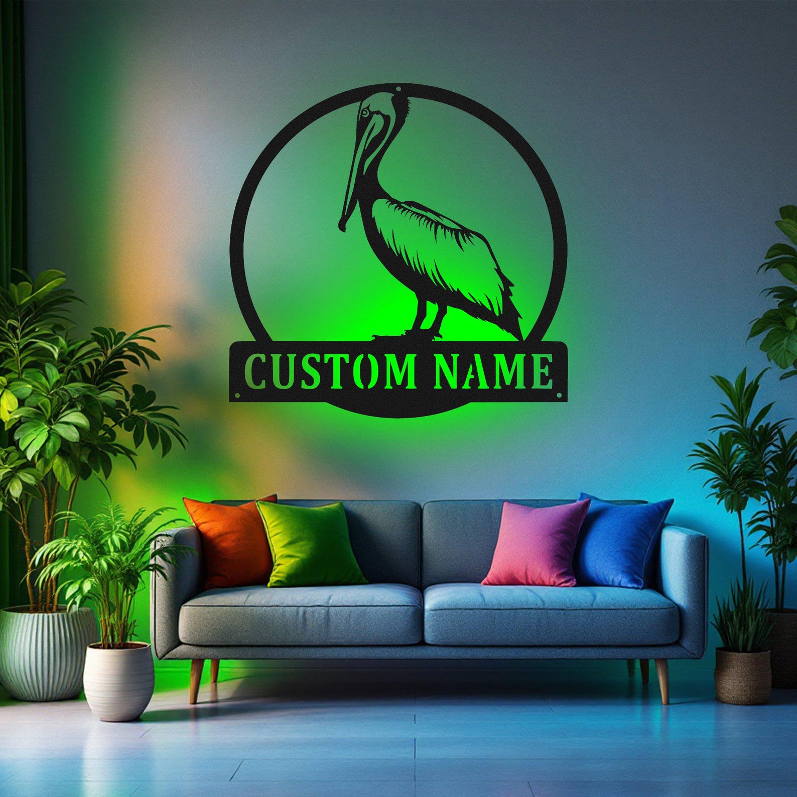 Custom Pelican Metal Wall Art With LED Light, Personalized Pelican Name ...