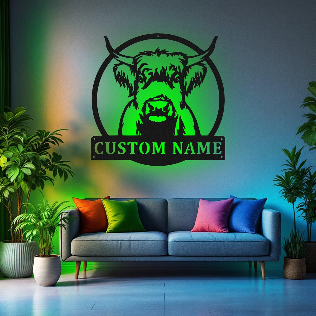 Custom Highland Cow Metal Wall Art With LED Light, Personalized ...