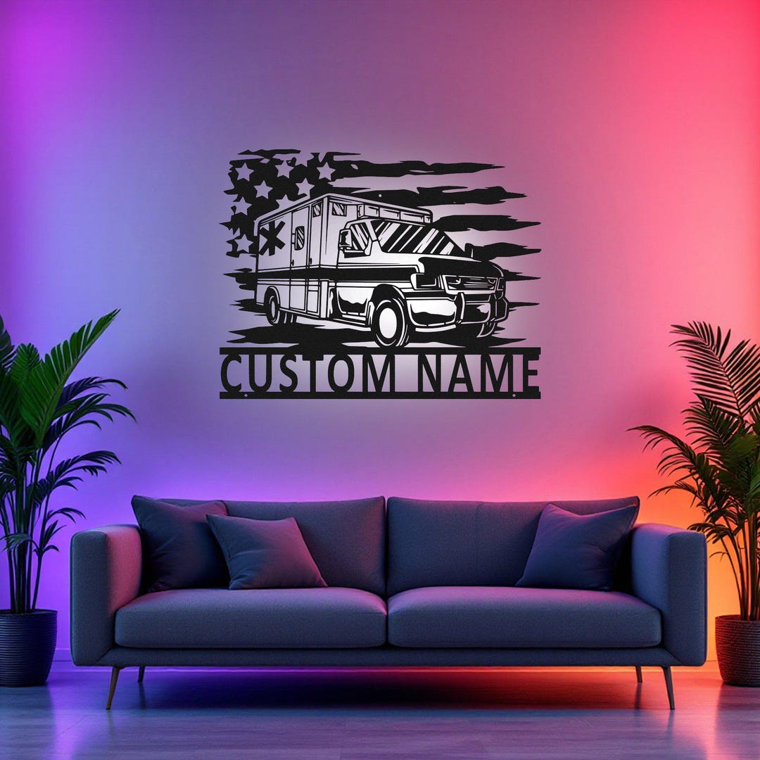 Custom US Ambulance Metal Wall Art With LED Light, Personalized ...
