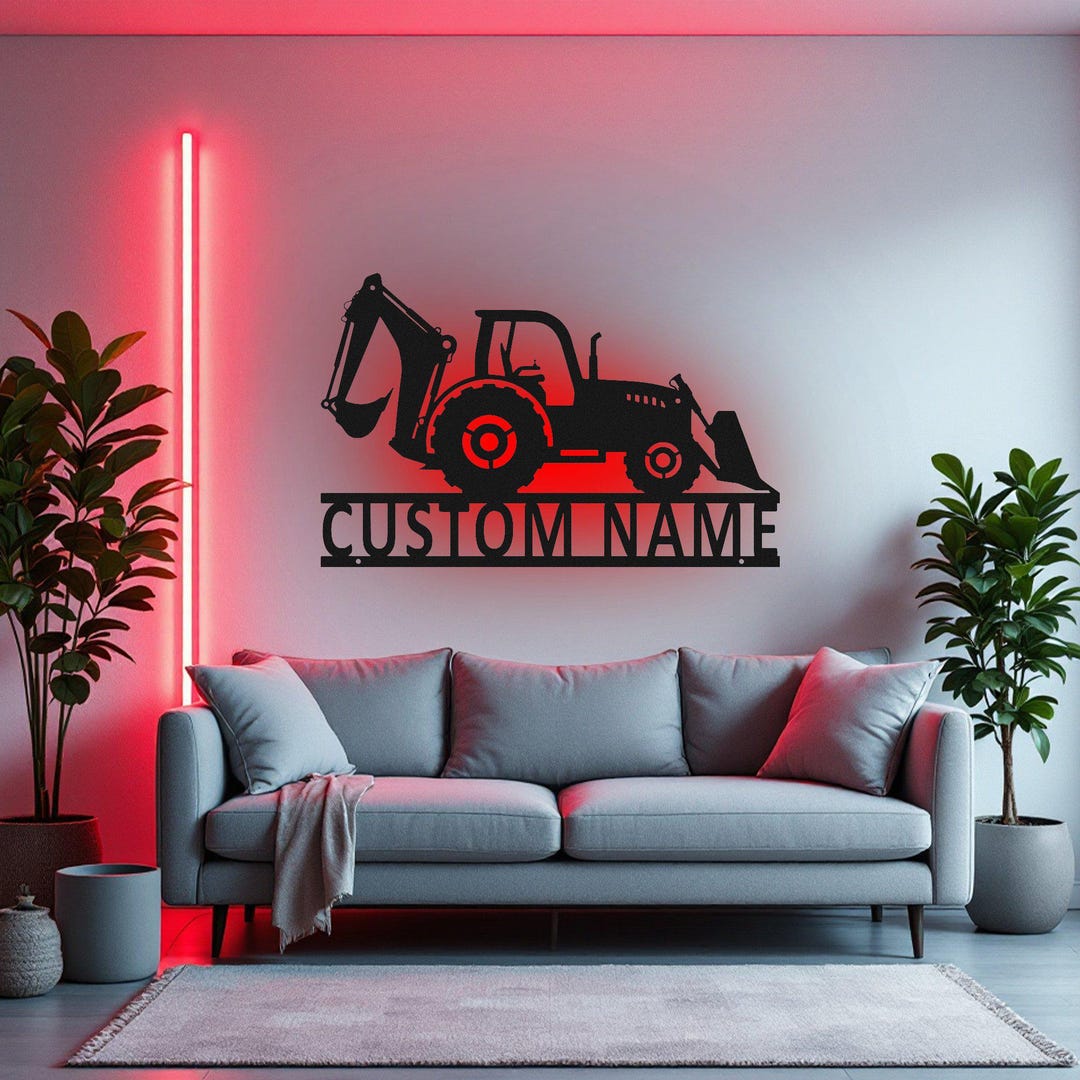 Custom Backhoe Truck Metal Wall Art With LED Light, Personalized ...