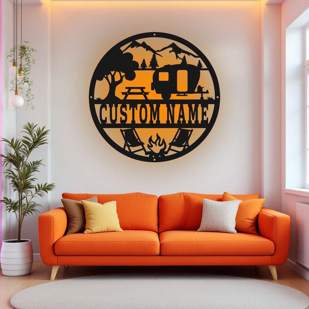 Custom Caravan Metal Wall Art With LED Light, Personalized Camper Name ...